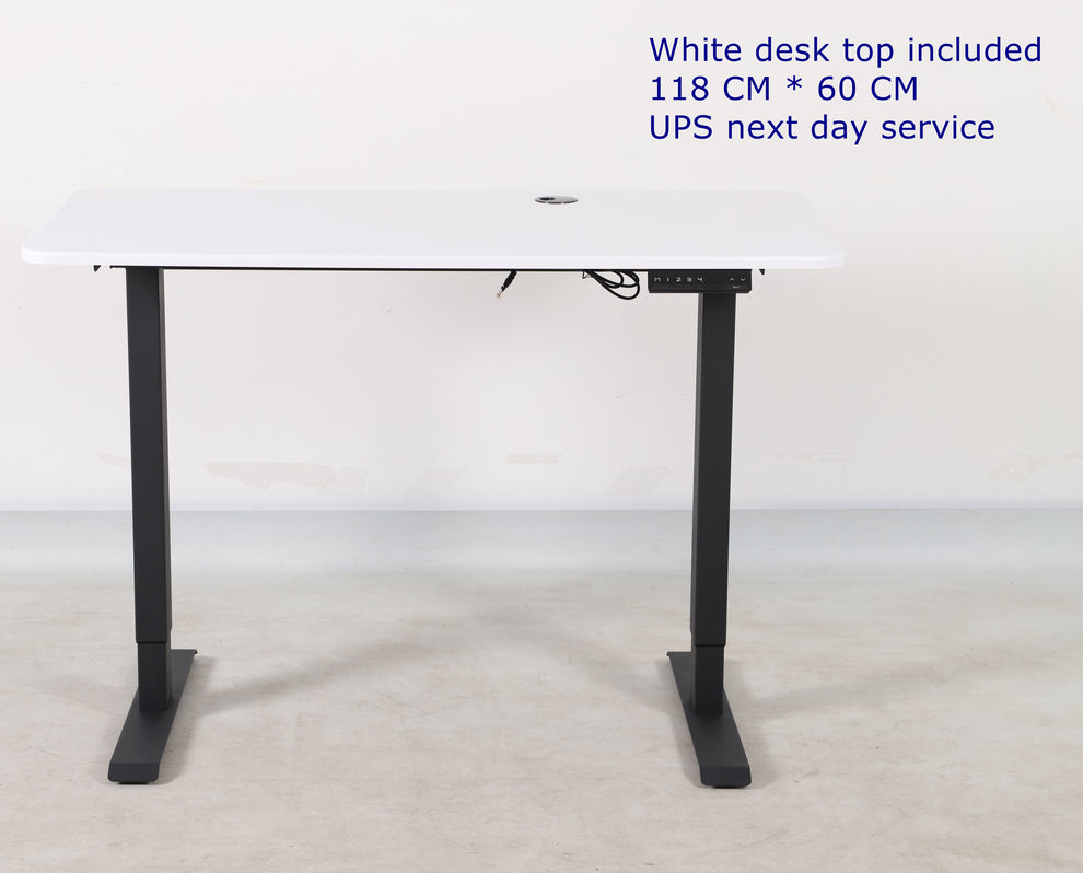 Electric Standing Desk Height-Adjustable Table (Black frame White tabl ...