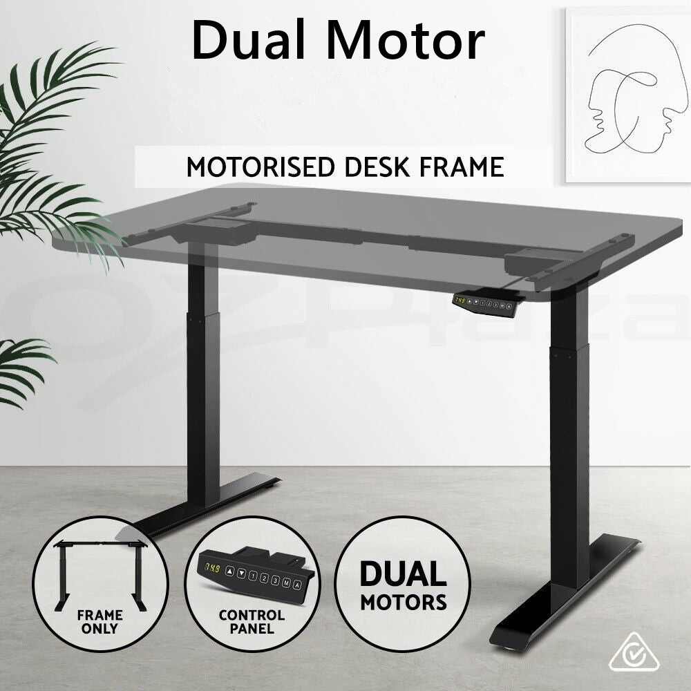 Electric Standing Desk Height-Adjustable Table (Black frame White tabl ...